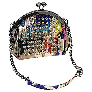 QZUnique Women Glitter Sequin Lock Top Handle Handbag Evening Purse Crossbody Shoulder Bag with Chain Strap