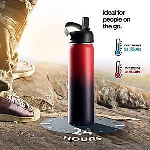 Brewberry Stainless Steel Insulated Water Bottle and Travel Mug for Hot and Cold Beverages, Wide Mouth, Double Wall Insulated Hydration Sports Water Bottle for Hiking, Biking, Outdoor, 22 OZ BPA Free