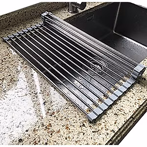 Tomorotec Roll Up Dish Drying Rack, Over The Sink Portable Stainless Steel Rolling Rack Multipurpose Kitchen Drainer Caddy Organizer Storage Space Saver Shelf Holder, Gray