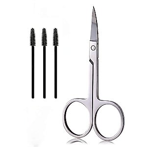 Eyebrow Scissors and Three Eyebrow Brushs, beard and nose trimming scissors eyelash with curved craft stainless steel scissors