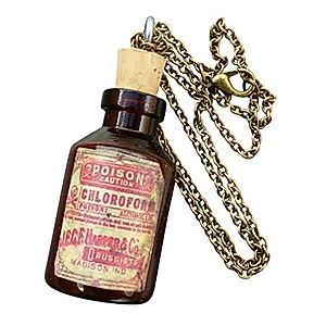 UMBRELLALABORATORY Goth necklace jewelry for women Steampunk Gothic Lolita costume accessories apothecary potion glass tiny jar bottle with handmade Halloween apothecary sticker