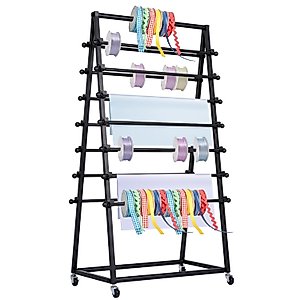 Ribbon Organizer,15 Tier Metal Vinyl Rolls Holder,Double-Sided Christmas Gift Wrapping Craft Ribbon Storage Shelf for Craft Room Cake Shop Flower Store,Tie Scarf Rack Belt Towel Holder