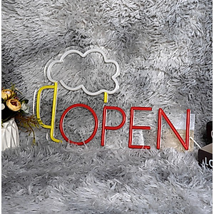 Beer Open Neon Sign Beer Signs for man cave Beer neon sign beer cocktail Beer decor Led light Party Decoration Bar Beer sign Neon Beer Signs Alcohol neon sign beer cave sign Beer light up (Red, Yellow and White, 17x11'')