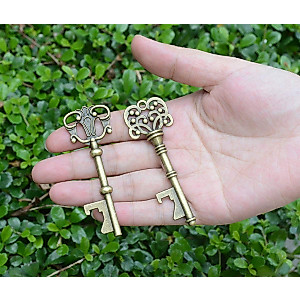50 Pcs Bronze Skeleton Key Beer Bottle Opener With 100 Pcs Thank You Card and 98 Feet Hemp Rope for Wedding Party Favors (50pcs Bronze)