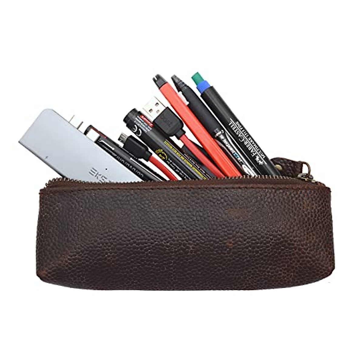 The Antiq: Leather Pencil Pouch, Leather Pen Case, Zipper Pen Case, USB Hub Case, Artist Tool Case, Mobile Charger Case, Coin Case/Pouch, Marker Pouch/Case Useful for students and office purposes