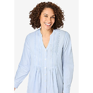 Woman Within Women's Plus Size Perfect Pintuck Tunic - 30/32, French Blue Stripe