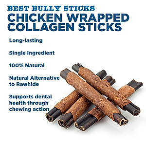 Best Bully Sticks All Natural Dog Chews - 6 Inch Chicken Wrapped Beef Collagen Sticks - USA Baked & Packed - Easily Digestible, Limited Ingredient, Rawhide Alternative Dog Chew - 5 Pack