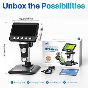 Digital Microscope, 4.3" LCD USB Coin Microscope, 1000X 1080P Error Coin Magnifier with 8 Adjustable LED Lights, PC View, Compatible with Windows for Adults Kids