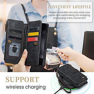 CaseMe Wallet Case for Samsung Galaxy Z Fold 5,Multifunction Fashion Premium PU Leather Zipper Flip case Built-in [S Pen Holder] [Magnetic Closure] [Kickstand] [Card Slots] for Galaxy Z Fold 5 (Black)