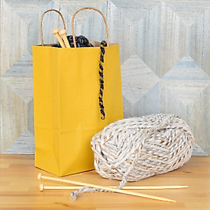 Yellow Gift Bags - 6x3x9 Inch 50 Pack Mustard Kraft Paper Shopping Bags with Handles, Small Craft Totes in Bulk for Boutiques, Small Business, Retail Stores, Birthday Parties, Jewelry, Merchandise, Bulk