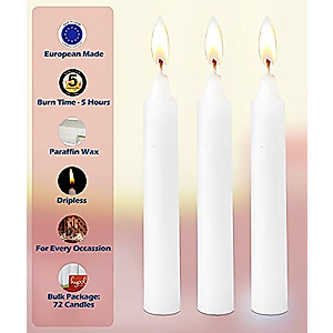 Hyoola White Candles - Short Candlesticks - 6 Inch Candle Sticks (15cm) - 5 Hour Burn Time (72 Pack), European Made