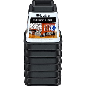 Lufia Bed Furniture Risers 5 Inch, Heavy Duty Bed Lifts Risers for for Sofa, Table, Couch, Chair or Desk (Set of 6, Black)