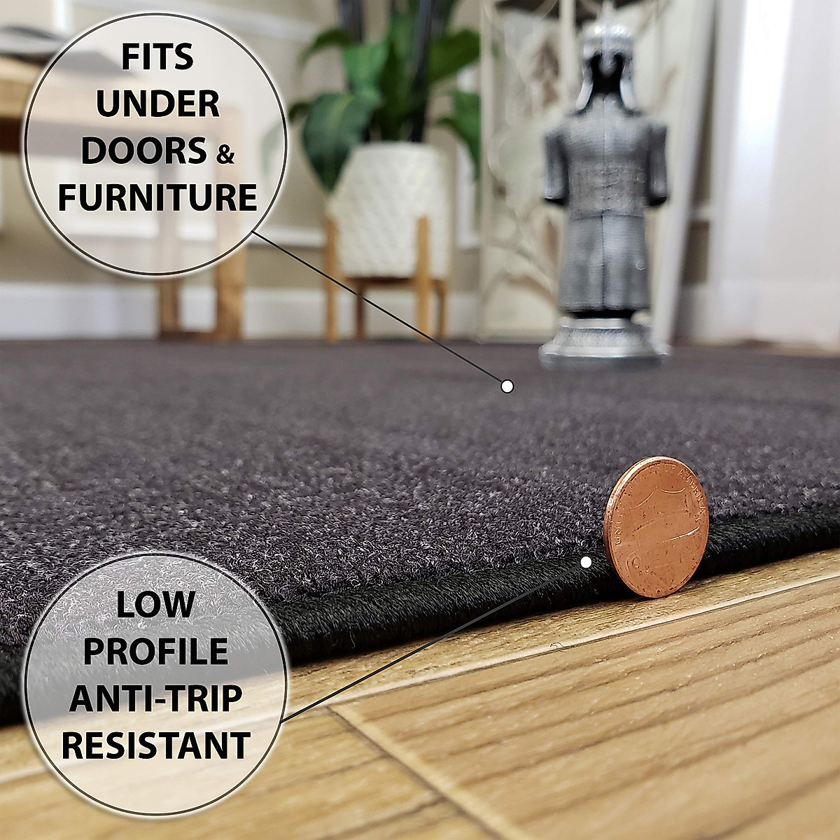 Rubber Backed Runner Rug, 22 x 60 inch, Solid Black, Non Slip, Kitchen Rugs and Mats