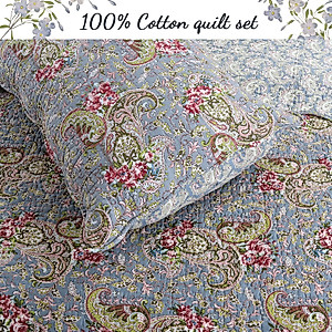 Cozy Line Home Fashions Cottage French Floral Country 100% Cotton Reversible Bedding Quilt Set, Bedspread, Coverlet (Provence Garden, Queen - 3 Piece)