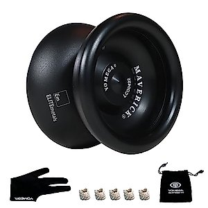 Yomega Maverick - Professional Aluminum Metal Yoyo for Kids and Beginners with C Size Ball Bearing for Advanced yo yo Tricks and Responsive Return + Extra 2 Strings & 3 Month Warranty (Black)