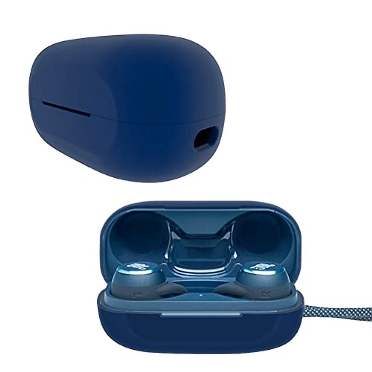 2 Pack DAYJOY Soft Silicone Protective Case Cover Compatible with JBL Reflect Mini NC Earphone, Protective Skin Sleeve(Black+Blue)