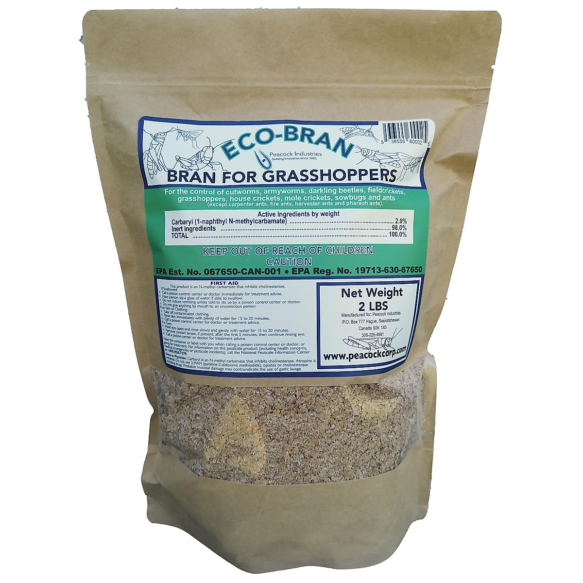 Generic Eco-Bran Broad Spectrum Grasshopper Insecticidal Bait 44 lbs - Contains 2% Carbaryl - Control of Grasshoppers, Cutworm, Locust, Mole Crickets, Sow Bugs (Roly-Poly), Ants, Beetles & More!…