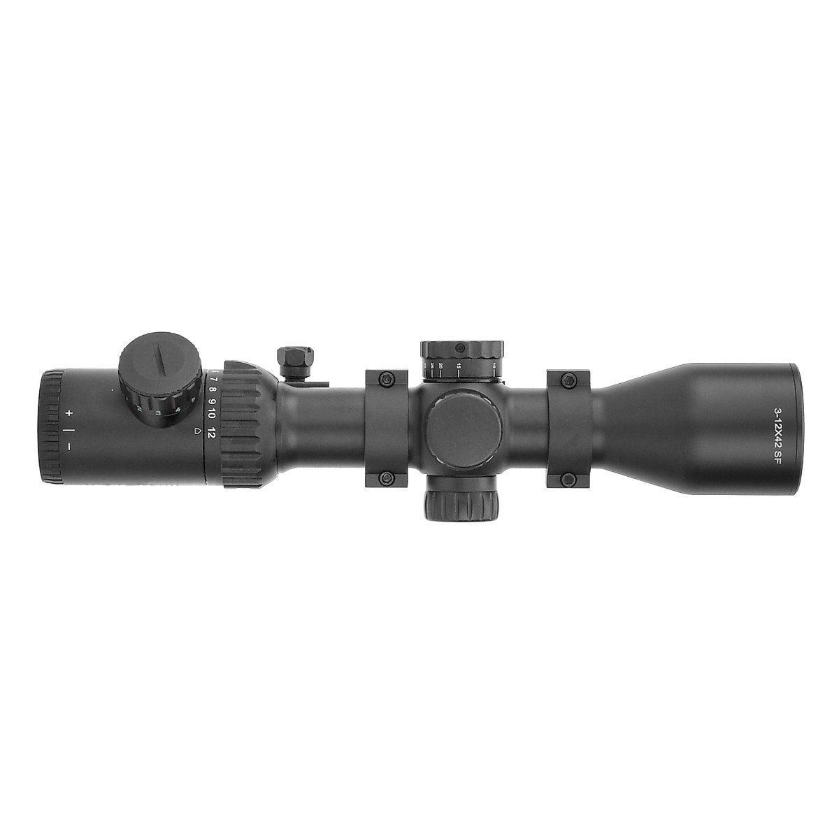 Monstrum 3-12x42 AO Rifle Scope with Illuminated Mil-Dot Reticle and Offset Reversible Scope Rings | Black