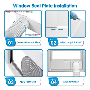 Air Jade Portable Air Conditioner Window Kit, Universal Fit AC Exhaust Hose of 5" Diameter, Sliding Window Vent Kit with Foam Seal Strip, Adjustable AC Window Kit for Mobile Air Conditioner
