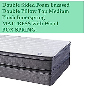 Nutan, 12-Inch Double Sided Foam Encased Double Pillow Top Medium Plush with Exceptional Back Support Mattress & 8" Wood Box Spring Set, King