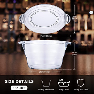 6 Pieces Large Ice Buckets for Cocktail Bars 12 Liter Champagne Cooler Wine Chiller Beer Bottle Baskets Clear Plastic Drink Beverage Tubs for Parties Oval Storage Bin Tubs for Mimosa Bar Supplies
