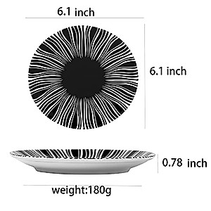 YUYHQCBT 6 Inch Set of 4 Assorted Designs, Porcelain Plates With Patterns,Black Ceramic Dessert Plates, Dishware for Sandwiches Salad Pasta,Microwave Oven Dishwasher Safe
