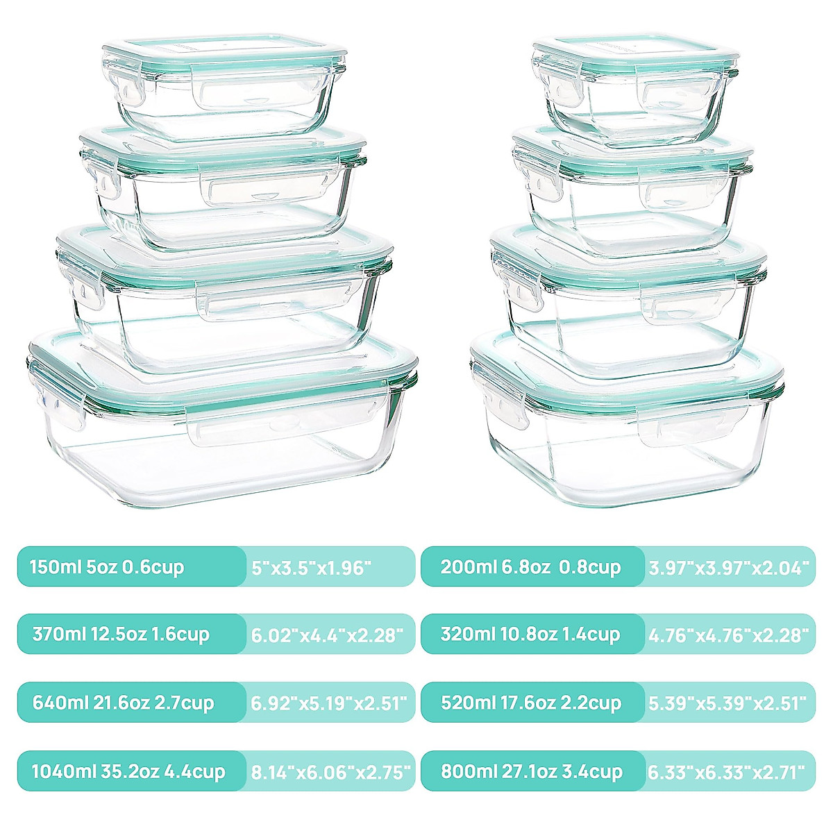 Vtopmart 15 Pack Glass Food Storage Containers, Meal Prep Containers, Airtight Glass Bento Boxes with Leak Proof Locking Lids, for Microwave, Oven, Freezer and Dishwasher