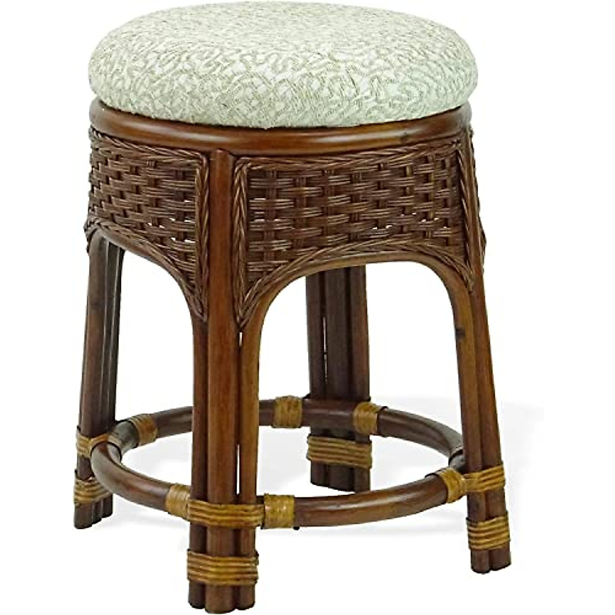 Alexa Small Foot Stool with Cushion, Natural Handmade Rattan Wicker, Dark Walnut Color