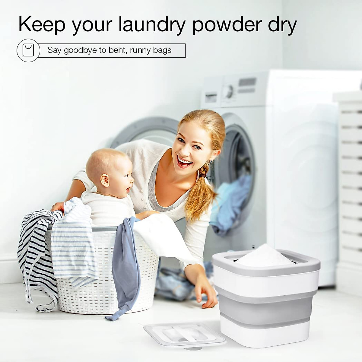 Conworld Laundry Detergent Container, Laundry Powder Dispenser with Scoop for Laundry Room Décor and Accessories, Space Saving Laundry Room Organization and Storage, Gray