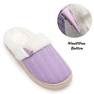 NineCiFun Women's Slip on Fuzzy Slippers Memory Foam House Slippers Outdoor Indoor Warm Plush Bedroom Shoes Scuff with Faux Fur Lining size 9 10 violet
