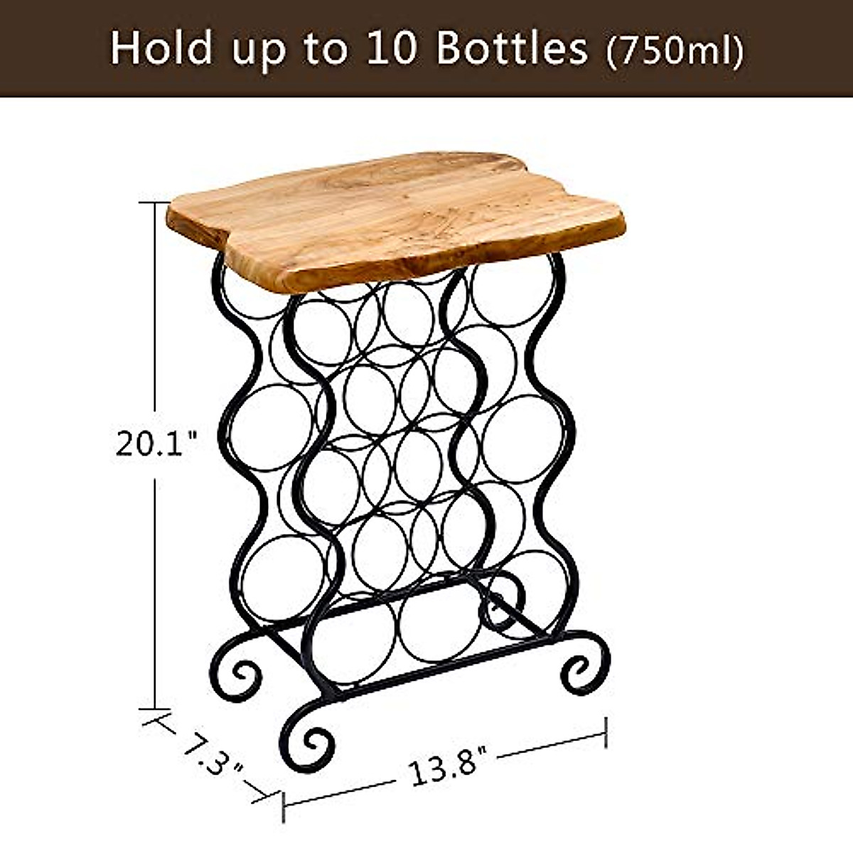 WELLAND Wine Rack End Table, Freestanding Small Wine Console Table, 13 Bottles Rustic Wine Stand Storage Organizer Display Rack | Metal & Natural Edge Cedar Wood Top | 13.8" W x 7.3" D x 20.1" H