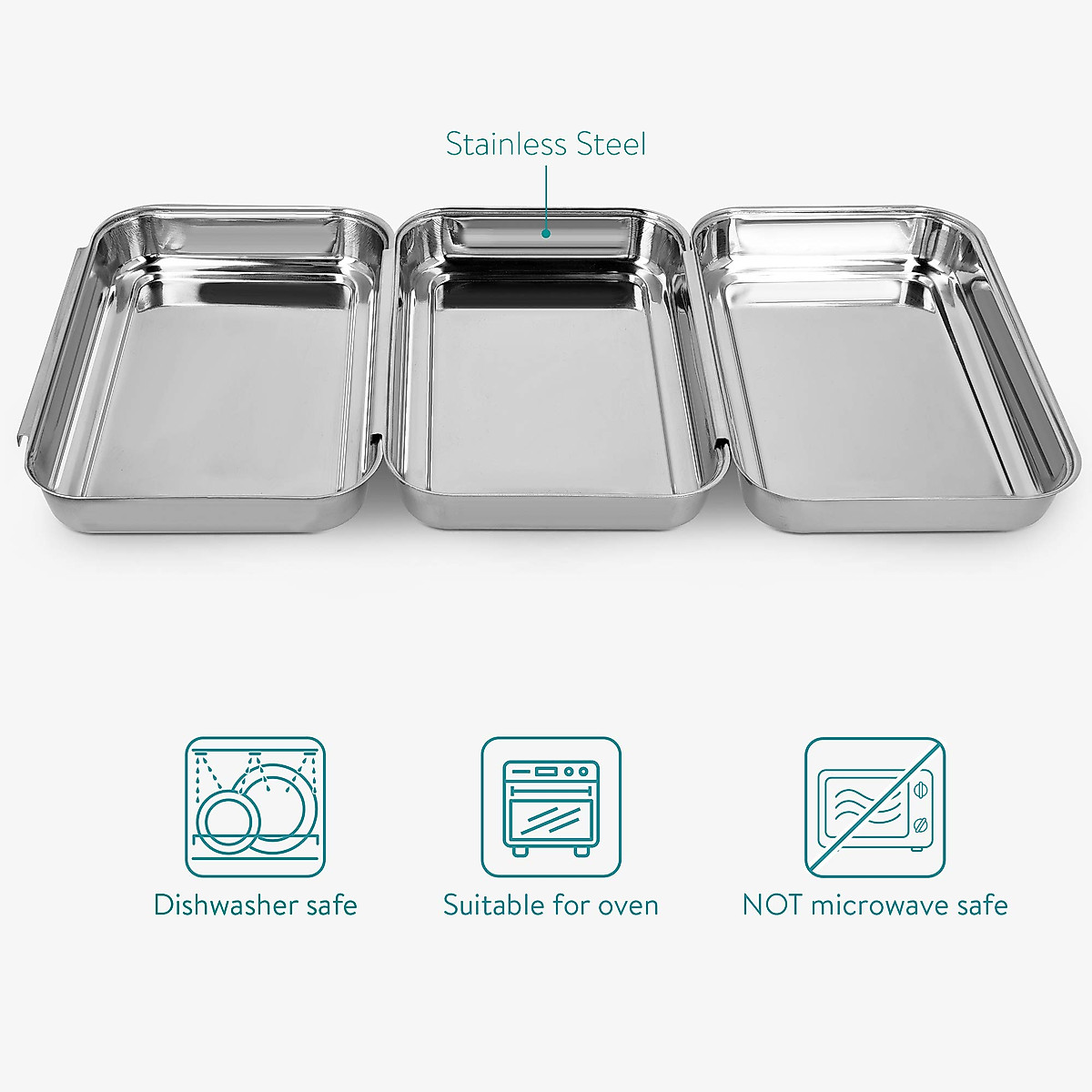 Navaris Breading Trays Set - 3 Stainless Steel Pans for Preparing Bread Crumb Dishes, Panko, Schnitzel, Breadcrumb Coating Fish and Marinating Meat