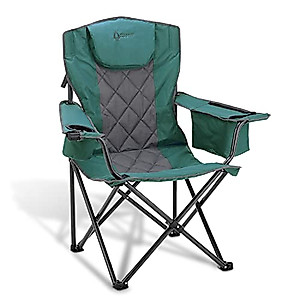 ARROWHEAD OUTDOOR Portable Folding Camping Quad Chair w/ 6-Can Cooler, Cup & Wine Glass Holders, Heavy-Duty Carrying Bag, Padded Armrests, Headrest & Seat, Supports up to 450lbs, USA-Based Support