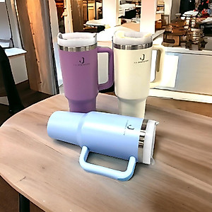 J.J. INNOVATIONS 40oz Stainless Steel Vacuum Insulated Tumbler with Lid, Sorbet, Handle, Sorbet Cap & Protection Set, Long Hours Cold or Hot Temperature, No Sweating, Portable Tumbler. (CREAM)