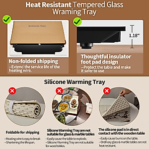 Electric Warming Tray（Large 22"x14"），Food Warmer with Thermostat and Full Surface Heating，Food Warming Mat with 2 Temperature Modes for Parties Buffet，Gatherings，Gold Edge Handles Warming Mat for Food