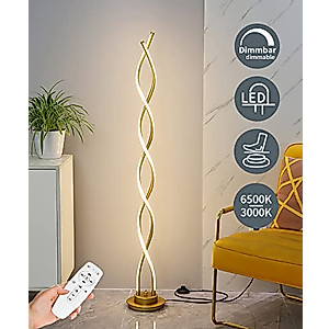 Aanyhoh LED Spiral Floor Lamp with Remote Control 30W Dimmable Modern Metal Twist Standing Pole Lamp 3 Color Temperatures Adjustable Corner Floor Lamp Tall Living Rooms, Bedroom and Offices