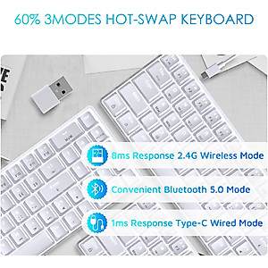 A.JAZZ AK692 Compact Hot-Swappable Wireless Number Pad Mechanical Gaming Keyboard 5.0 Bluetooth Type C Wired Mode 4000 mAh Rechargable Light up for Mac Laptop IP ad PC Phone PS4 Gamer Office - White