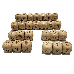 104pcs Square Wood Alphabet Letter Beads 12MM Natural Beech Wooden Letter Beads for Jewelry Toys Making DIY Mom Mak Name Necklace (104pcs Wooden Letter Beads)