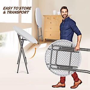 VINGLI 32" Plastic Folding Round Table Bar Height, HDPE Matrial with Gray Metal Finish, High Top Table for Outdoor Party, Cafes, Restaurants, Backyard, Dining Room, Wedding Event,1 Pack, White