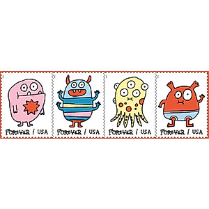 USPS Message Monsters (Sheet of 20) Postage Forever Stamps Playful Theme, Birthday, Engagement, New Job, Party, Invitations Celebrations 2021 Scott #5636-5639