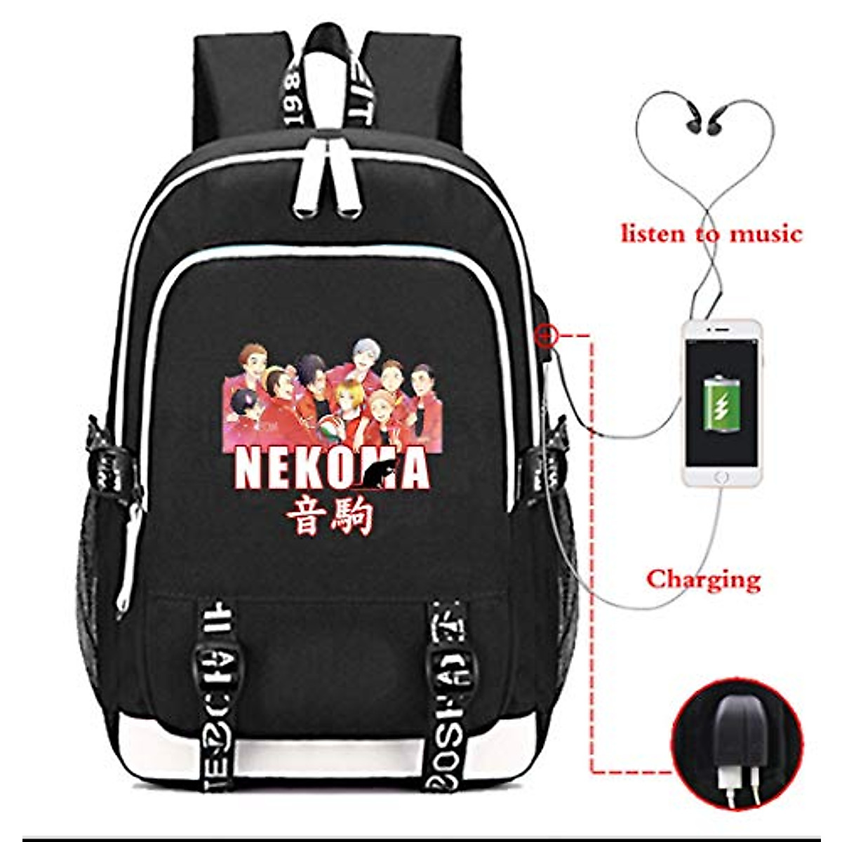 TIMMOR MAGIC Anime Cosplay Laptop Backpack with USB Charging Port, Middle School College Bookbags Over 8 Years Old(Black1)