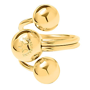 Fashion Ball Statement Ring for Women Girls Stainless Steel Layered 3 Round Balls Open Wrap Finger Rings Comfort Fit Geometric Unique Christmas Birthday Party Jewelry Gift Size 7-8 (Gold)