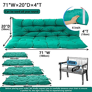 VKETU Outdoor Swing Cushions 3 Seater Waterproof, Replacement Bench Cushions for Outdoor Patio Furniture with Backrest, Porch Swing Cushion with Ties for Lawn and Garden (Lake Blue, 40x71in)