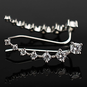 Earring for Women Cartilage 7 Crystals Ear Cuffs Hoop Climber S925 Sterling Silver Earrings with Cubic Zirconia CZ Hypoallergenic Piercing Gifts for Her