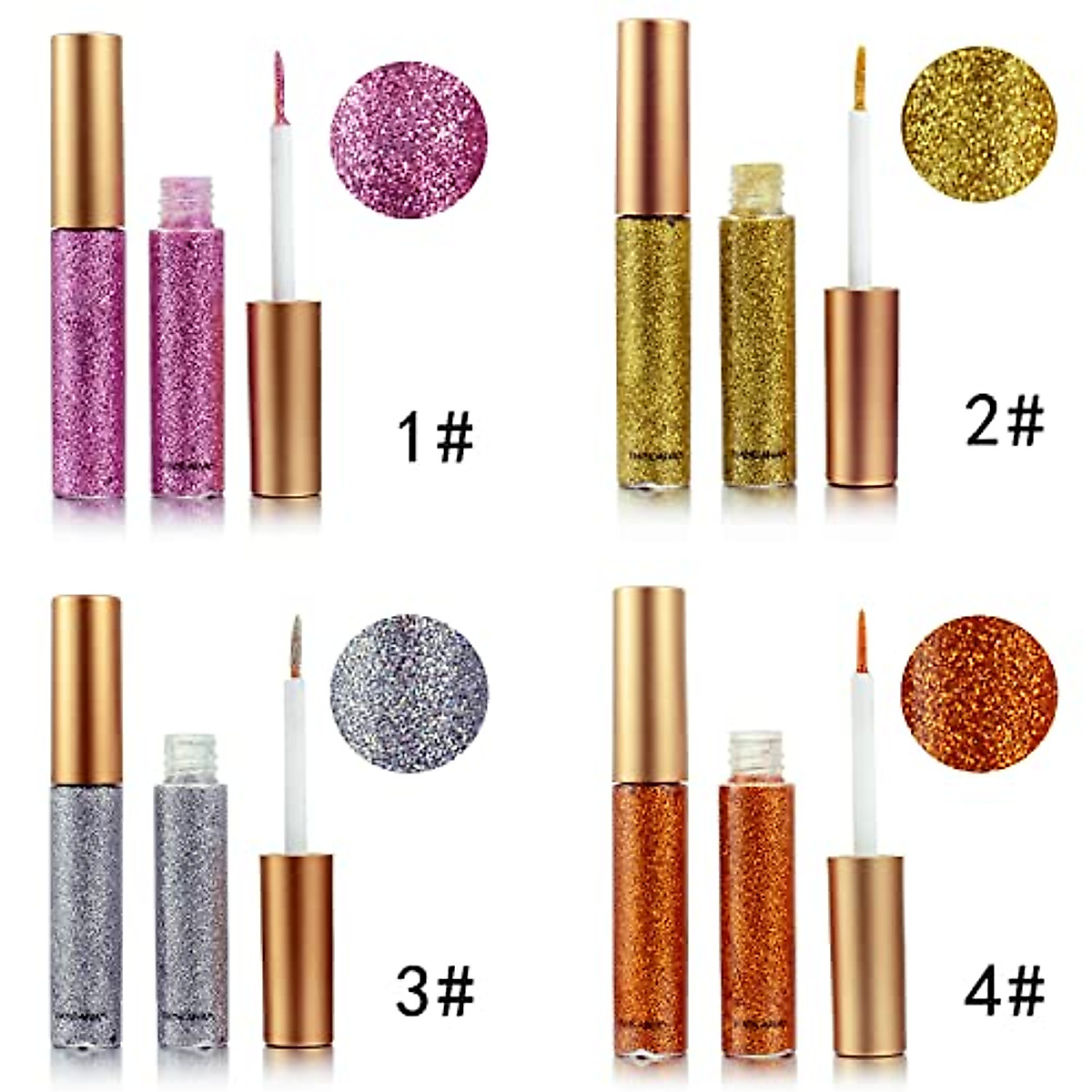 DekRion Glitter Eyeliner,Gold Giltter Eyeliner, Long-lasting Waterproof Eyeliner Eye Glitter Makeup, Silver, Gold, Pink Green High-pigmented Colorful Glitter Eyeliner Liquid