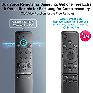 Voice Replacement for Samsung-Smart-TV-Remote, BN59-1266A for Samsung Remote with Voice Function, with One Extra IR Remote for Complementary