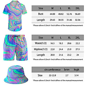 Wdpsuxin Men's 2 Piece Tracksuit Psychedelic Trippy Hawaiian Shirt Shorts Button Down Shirt and Shorts Sets with Bucket Hats Xx-Large