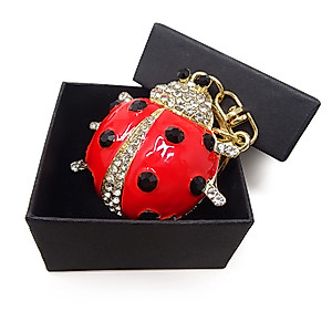 Honbay 1PCS Rhinestone Metal Ladybug Keychain Sparkling Crystal Ladybird Keyring Pendant Insects Key Chain Decoration in A Box for Bag Purse Wallet Handbags Backpack