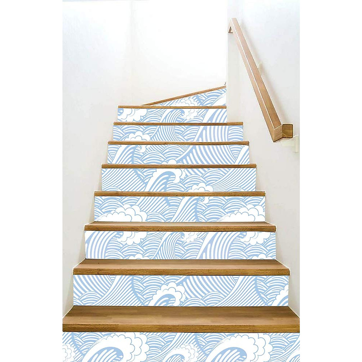 Blooming Wall CPS030 Peel&Stick Handpainting Seamless Blue White Waves Sea Sprays Self-Adhesive Prepasted Wallpaper Wall Mural (17.7“x118”)