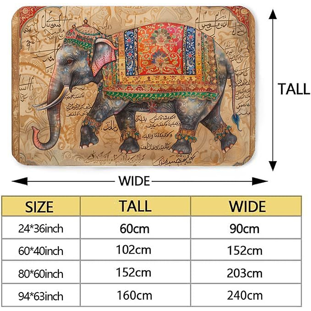 African tribal bohemian elephant rug, non-slip soft washable rug, home dining room living room bedroom rug, mandala floral elephant rug bathroom rug, room art decoration, exotic style 40x60inch